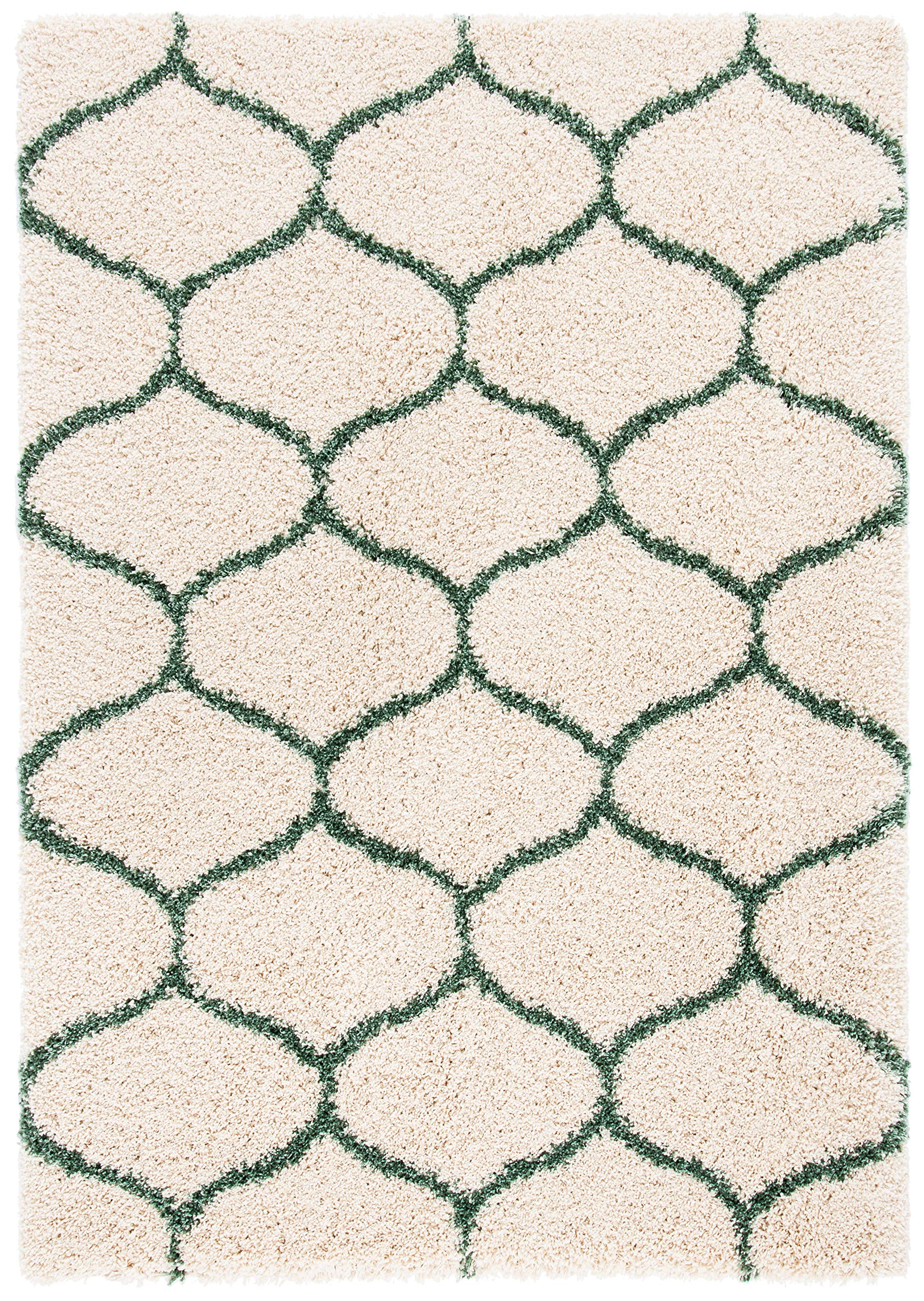 SAFAVIEH Hudson Shag Collection Area Rug - 5'3" x 7'6", Ivory & Green, Modern Ogee Trellis Design, Non-Shedding & Easy Care, 2-inch Thick Ideal for High Traffic Areas in Living Room, Bedroom (SGH280H)