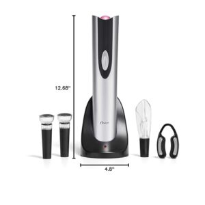 Oster Electric Wine Opener, Foil Cutter, Wine Pourer and Vacuum Wine Stoppers with CorkScrew and Charging Base, Black