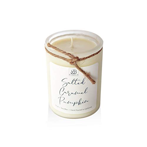 BB Candles Winter & Fall Collection - Natural Soy Hand Poured Fragrant Candles, Frosted Jars with Bamboo Lid, Home Decor & Relaxation, 90+ Hours Burn Time, 12oz (Fall Label - Salted Caramel Pumpkin)