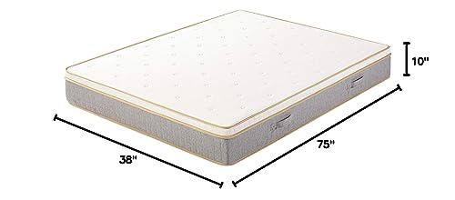 Mellow 10 Inch LAGOM Elite Hybrid Mattress, Made in USA, CertiPUR-US Certified Foams, OEKO-TEX Certified Eco Cover, Green Tea Infused Memory Foam and Pocket Springs, Quilted Comfort Top, Twin