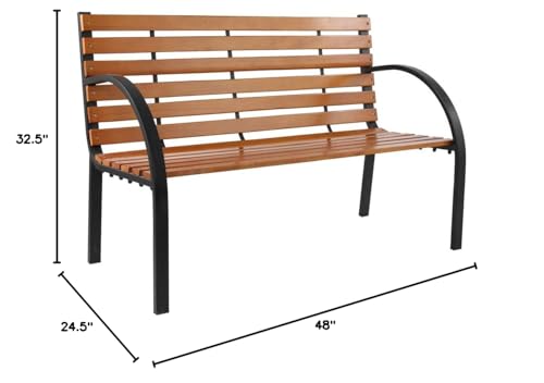 Garden Bench,Outdoor Bench Patio Bench for Metal Bench Park with Armrests Sturdy Hardwood Cast Iron for Yard (48")