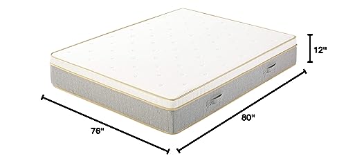 Mellow 12 Inch LAGOM Elite Hybrid Mattress, Made in USA, CertiPUR-US Certified Foams, OEKO-TEX Certified Eco Cover, Green Tea Infused Memory Foam and Pocket Springs, Quilted Comfort Top, King