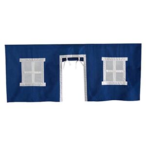 Max & Lily Solid Wood Twin Low Bunk Bed with Slide, White & Cotton Underbed Curtains, Blue & White