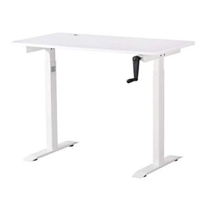 unicoo - crank adjustable height standing desk, adjustable sit to stand up desk,home office table, computer table, portable writing desk, study table (white top/white frame - ntcset-01-ww)