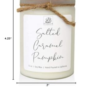 BB Candles Winter & Fall Collection - Natural Soy Hand Poured Fragrant Candles, Frosted Jars with Bamboo Lid, Home Decor & Relaxation, 90+ Hours Burn Time, 12oz (Fall Label - Salted Caramel Pumpkin)