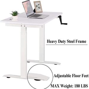 UNICOO - Crank Adjustable Height Standing Desk, Adjustable Sit to Stand up Desk,Home Office Table, Computer Table, Portable Writing Desk, Study Table (White Top/White Frame - NTCSET-01-WW)