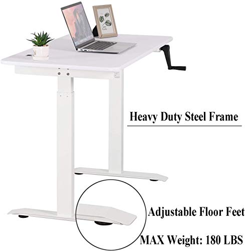 UNICOO - Crank Adjustable Height Standing Desk, Adjustable Sit to Stand up Desk,Home Office Table, Computer Table, Portable Writing Desk, Study Table (White Top/White Frame - NTCSET-01-WW)