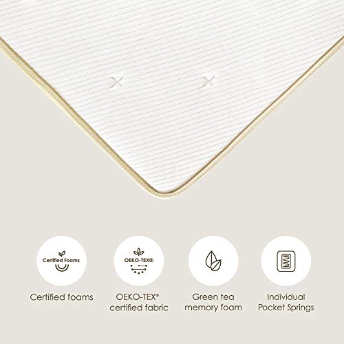 Mellow 12 Inch LAGOM Elite Hybrid Mattress, Made in USA, CertiPUR-US Certified Foams, OEKO-TEX Certified Eco Cover, Green Tea Infused Memory Foam and Pocket Springs, Quilted Comfort Top, King