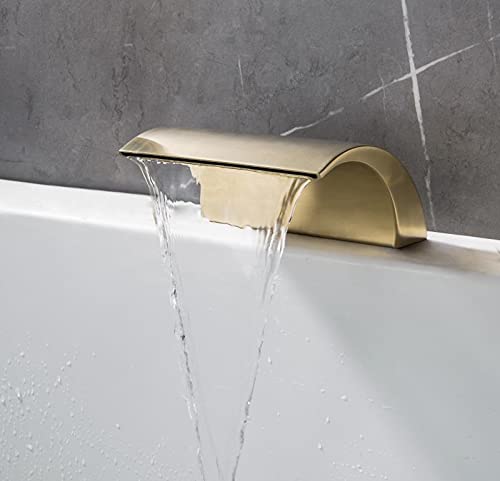 Brushed Gold tub faucet with sprayer Holes with Waterfall Tub Spout Filler with Handheld Shower High Flow