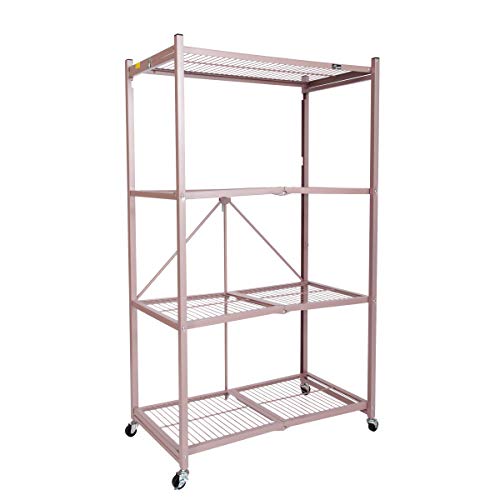 Origami R5 Foldable 4-Tier Garage Shelving Heavy Duty Shelving with Wheels, Metal Storage Rack Holds 1000 pounds, Garage Storage Rack & Organization, Storage Shelving (Rose Gold, R5 2-Pack)