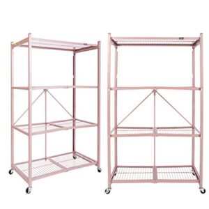 origami r5 foldable 4-tier garage shelving heavy duty shelving with wheels, metal storage rack holds 1000 pounds, garage storage rack & organization, storage shelving (rose gold, r5 2-pack)