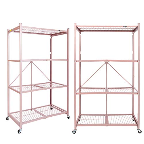 Origami R5 Foldable 4-Tier Garage Shelving Heavy Duty Shelving with Wheels, Metal Storage Rack Holds 1000 pounds, Garage Storage Rack & Organization, Storage Shelving (Rose Gold, R5 2-Pack)