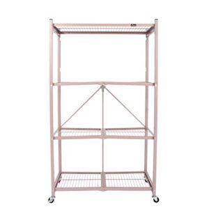 Origami R5 Foldable 4-Tier Garage Shelving Heavy Duty Shelving with Wheels, Metal Storage Rack Holds 1000 pounds, Garage Storage Rack & Organization, Storage Shelving (Rose Gold, R5 2-Pack)