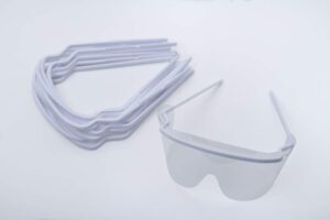 medical/dental eye shields disposable, 100 per case pre-assembled white frames with lenses.