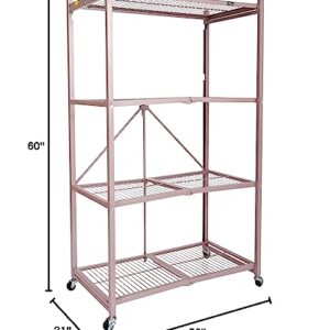 Origami R5 Foldable 4-Tier Garage Shelving Heavy Duty Shelving with Wheels, Metal Storage Rack Holds 1000 pounds, Garage Storage Rack & Organization, Storage Shelving (Rose Gold, R5 2-Pack)