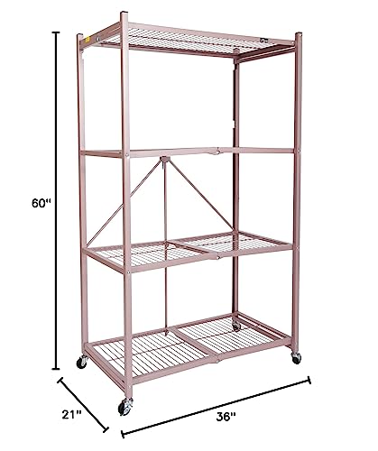 Origami R5 Foldable 4-Tier Garage Shelving Heavy Duty Shelving with Wheels, Metal Storage Rack Holds 1000 pounds, Garage Storage Rack & Organization, Storage Shelving (Rose Gold, R5 2-Pack)