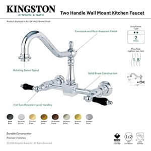 Kingston Brass KS1246PKL Duchess Two-Handle Wall Mount Bridge Kitchen Faucet, Polished Nickel