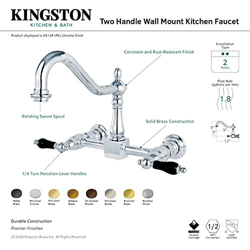 Kingston Brass KS1246PKL Duchess Two-Handle Wall Mount Bridge Kitchen Faucet, Polished Nickel