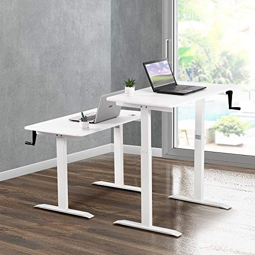 UNICOO - Crank Adjustable Height Standing Desk, Adjustable Sit to Stand up Desk,Home Office Table, Computer Table, Portable Writing Desk, Study Table (White Top/White Frame - NTCSET-01-WW)