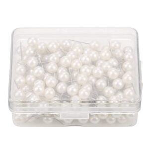 Oumefar 200PCS Pearl Push Pins, Decorative Thumb Tacks Round Short Pearl Head Pins Drawing Ball Map Pins Tack Push Sewing Box for Straight Pins for Crafting DIY Wedding (Pearl Pins for Flower White)