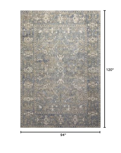 Loloi Chris Loves Julia Rosemarie 7'-10" x 10' Area Rug in Sand/Lagoon - Classic No-Shed Area Rug, Soft Living Room Rug, Antique Inspired Modern Rug for Living Area, Bedroom, Dining Room