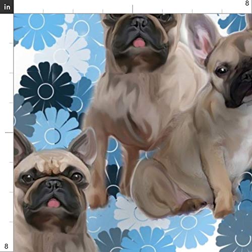 Spoonflower Fabric - French Bulldog Animals Dogs Puppies Pawprint Flowers Printed on Petal Signature Cotton Fabric Fat Quarter - Sewing Quilting Apparel Crafts Decor