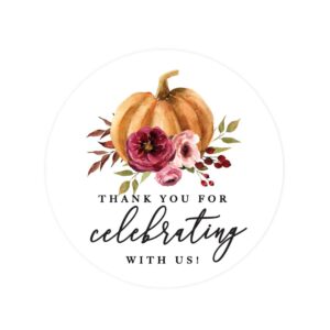 andaz press fall burgundy marsala baby shower, round circle label stickers, thank you for celebrating with us, marsala pumpkin floral 40-pack fall thank you stickers fall baby shower favors for guests