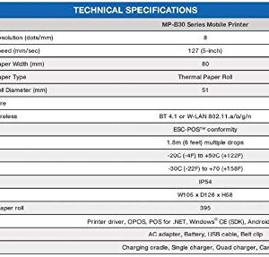 Seiko Printer MP-B30-B02JK1-E9 Compact Mobile Thermal Printer Bluetooth Interface