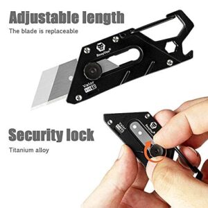 RovyVon V10 EDC Pocket Tool, Titanium Body, Utility Blade, Using for Bottle Open/Box Cutter/Keychain Carabiner, Multi-Tool with Straight Screwdriver/Hexagon Wrench, for Emergenies Outdoor