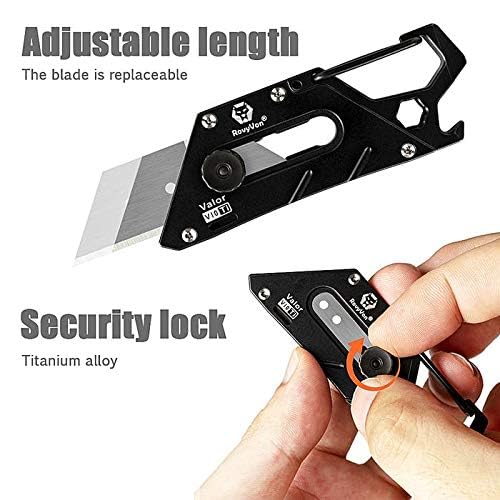 RovyVon V10 EDC Pocket Tool, Titanium Body, Utility Blade, Using for Bottle Open/Box Cutter/Keychain Carabiner, Multi-Tool with Straight Screwdriver/Hexagon Wrench, for Emergenies Outdoor