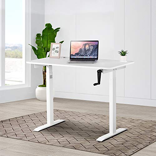 UNICOO - Crank Adjustable Height Standing Desk, Adjustable Sit to Stand up Desk,Home Office Table, Computer Table, Portable Writing Desk, Study Table (White Top/White Frame - NTCSET-01-WW)