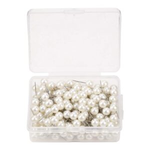 oumefar 200pcs pearl push pins, decorative thumb tacks round short pearl head pins drawing ball map pins tack push sewing box for straight pins for crafting diy wedding (pearl pins for flower white)