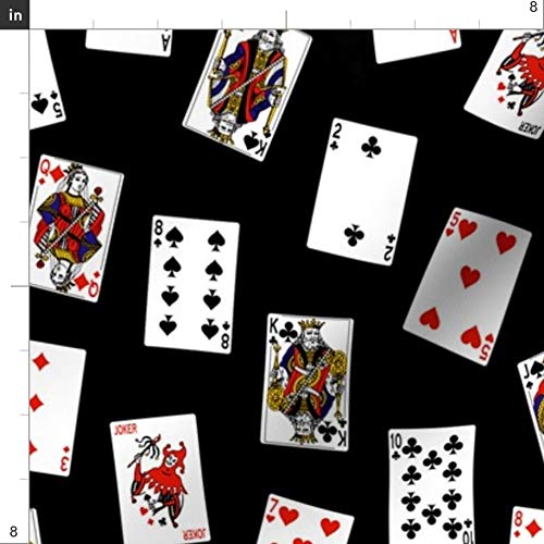 Spoonflower Fabric - Scattered Playing Cards Black Deck Gambling Casino Masculine Game Room Printed on Petal Signature Cotton Fabric Fat Quarter - Sewing Quilting Apparel Crafts Decor