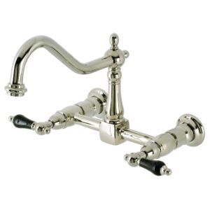 kingston brass ks1246pkl duchess two-handle wall mount bridge kitchen faucet, polished nickel