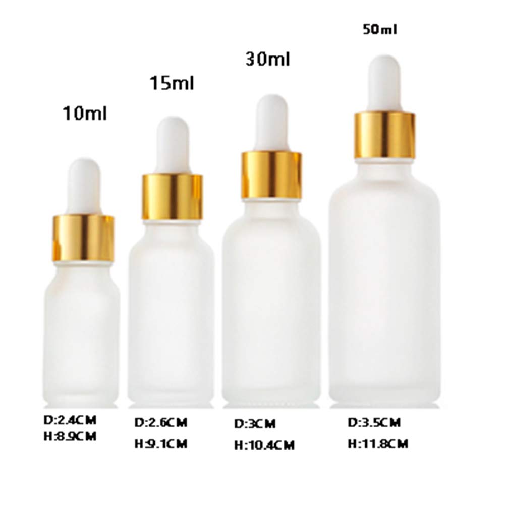 12 Pack Set Glass Dropper Bottles With Golden Caps Frosted Glass Vials Essential Oil Sample Bottles With Glass Eye Dropper Free Dropper&Funnel (15ml/0.5oz)