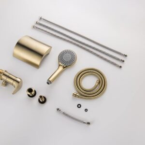 Brushed Gold tub faucet with sprayer Holes with Waterfall Tub Spout Filler with Handheld Shower High Flow