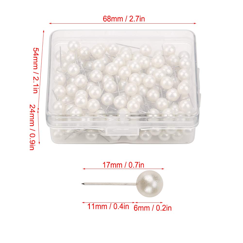 Oumefar 200PCS Pearl Push Pins, Decorative Thumb Tacks Round Short Pearl Head Pins Drawing Ball Map Pins Tack Push Sewing Box for Straight Pins for Crafting DIY Wedding (Pearl Pins for Flower White)