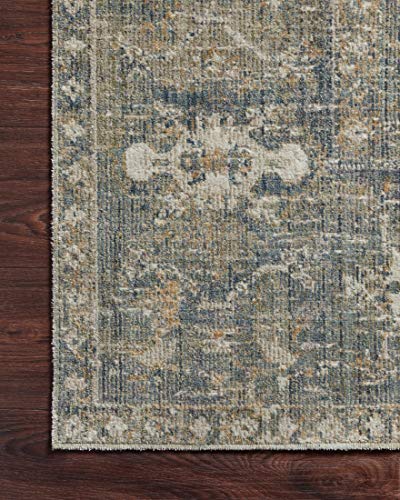 Loloi Chris Loves Julia Rosemarie 7'-10" x 10' Area Rug in Sand/Lagoon - Classic No-Shed Area Rug, Soft Living Room Rug, Antique Inspired Modern Rug for Living Area, Bedroom, Dining Room