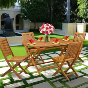 East West Furniture DIDK5CWNA 5 Piece Patio Garden Table Set Includes an Oval Outdoor Acacia Wood Dining Table and 4 Folding Side Chairs, 36x60 Inch, Natural Oil