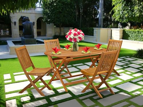 East West Furniture DIDK5CWNA 5 Piece Patio Garden Table Set Includes an Oval Outdoor Acacia Wood Dining Table and 4 Folding Side Chairs, 36x60 Inch, Natural Oil