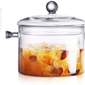 Glass Saucepan with Cover- 1.5 Liter/50oz Handmade Glass Pot with handle, Heat Resistant Cooking Pot/Pan Cookware for Soup, Pasta,& Baby Food