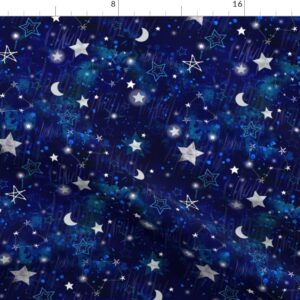 Spoonflower Fabric - Star Constellations Stars Moon Night Dreamy Blue Sky Nursery Printed on Petal Signature Cotton Fabric Fat Quarter - Sewing Quilting Apparel Crafts Decor