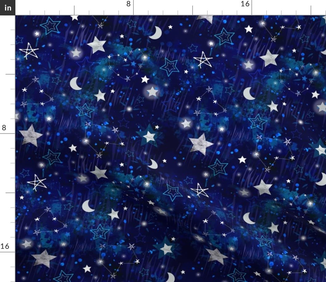 Spoonflower Fabric - Star Constellations Stars Moon Night Dreamy Blue Sky Nursery Printed on Petal Signature Cotton Fabric Fat Quarter - Sewing Quilting Apparel Crafts Decor