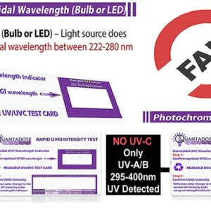 2nd Gen QuantaDose® Reusable UVC Light Test Card with UV Intensity Strip Sensitive to UVA/UVB/UVC Light