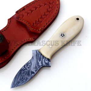 JNR Traders Oyster Knife, Oyster Shucking Knife, 6.5 Inch Oyster Shucker Tool with Sheath, Damascus Steel Blade Handmade Bone Handle 3521