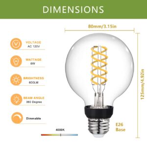 MEILUX G25(G80) 6W LED Globe Light Bulbs, Warm White 2700K, 6W Equivalent to 60W, 600LM E26 Base Dimmable with 80+ CRI, Vintage Edison LED Filament Clear Bulbs for Bathroom Bedroom Vanity(4 Pack)