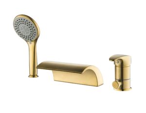 brushed gold tub faucet with sprayer holes with waterfall tub spout filler with handheld shower high flow