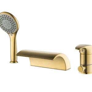 Brushed Gold tub faucet with sprayer Holes with Waterfall Tub Spout Filler with Handheld Shower High Flow