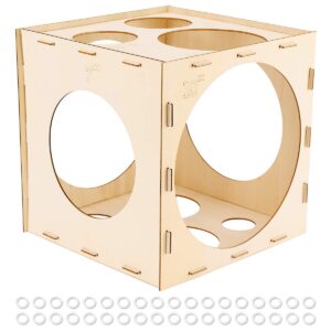 worown 11 holes collapsible wood balloon sizer box cube, balloon size measurement tool for balloon decorations, balloon arches, balloon columns (2-10 inch)