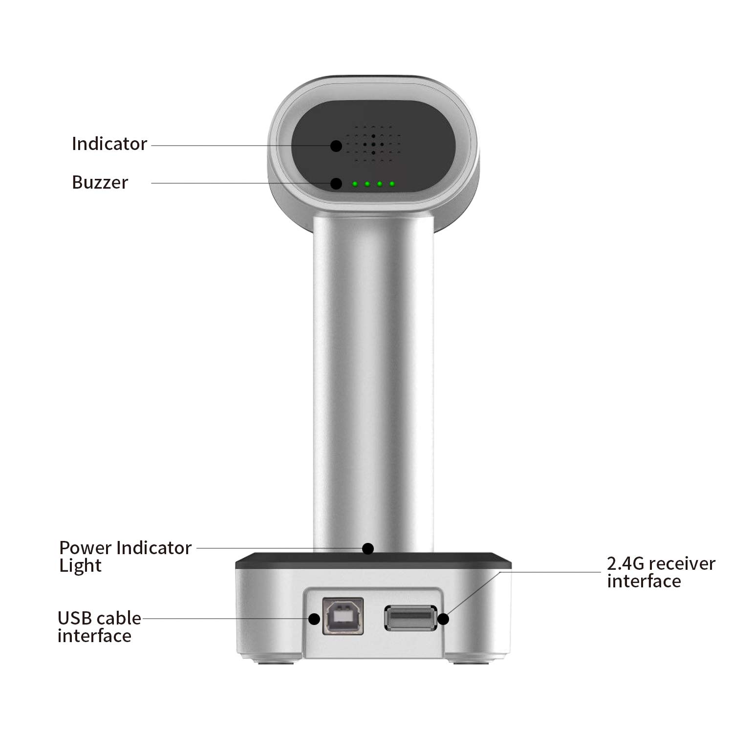 2D Bluetooth Barcode Scanner & 2.4Ghz Wireless and USB Wired QR Barcode Reader for iOS Windows Mac Android Barcode Scanner with Stand Base